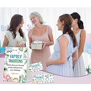 Baby Shower Games Family Traditions Sign, 1 Standing Sign and 50 Cards, Green Leaf Dinosaur Gender Neutral Decoration, Gender Reveal Party, Bridal Shower Favor Supplies-LT54