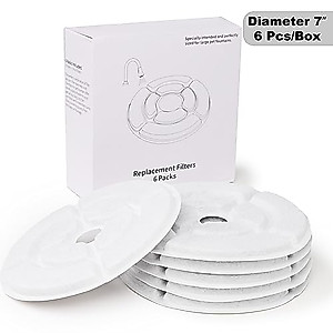 SIBAYS 6 Pack 7" Large Size Activated Carbon Cat Water Fountain F-ilters Replacement 300oz/9L Water Fountain with 5 Layers F-iltration System Pet Water Fountains,Coconut Shell and PP Cotton