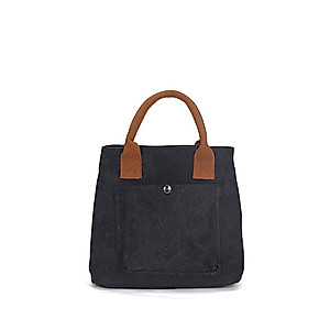 JeHouze Women canvas bags retro casual work handbags Tote lightweight top handle purses (Black)