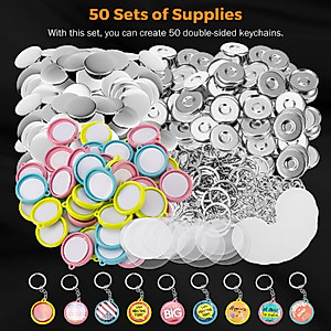 BEAMNOVA 50 Sets of Metal Button Supplies for 32mm 1.26 in (1-1/4 inch) Button Maker Double-Sided Keychain Parts for Button Making Machine Round Badge Crafts Press Maker Supplies