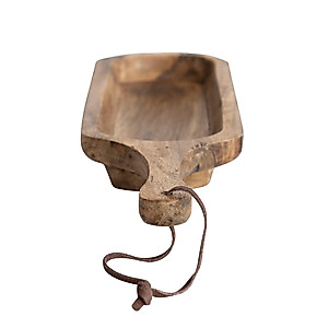 Creative Co-Op Boho Wood Serving Tray with Handle and Leather Tie, Natural