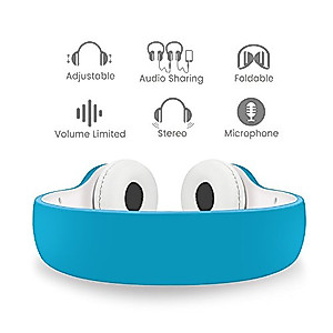 Anble Kids Headphones with Microphone Volume Limited Foldable Wired Headsets for Children - Blue