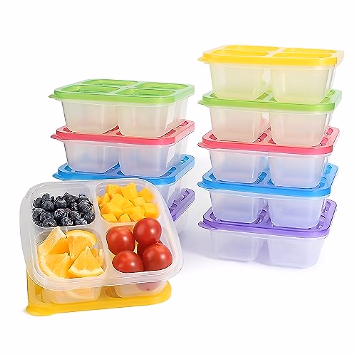 YULEER Bento Snack Boxes - Reusable 4-Compartment Food Containers with Transparent Lids, Set of 10