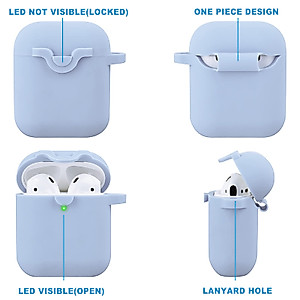 VOTILE Secure Lock Silicone Case Compatible with AirPods Case 1 & 2 with Bling Keychain, Soft Protective Earpod Case Cover Earbuds Cases Women Girls for Apple Air Pod 2 Case - Sky Blue