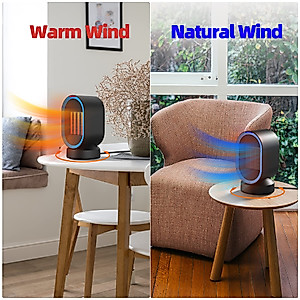 Portable Space Heater, Oscillating Desk Heater for Indoor Use，Electric PTC Ceramic Heaters with Tip-Over, Overheating Protection for Office, Bedroom, Home