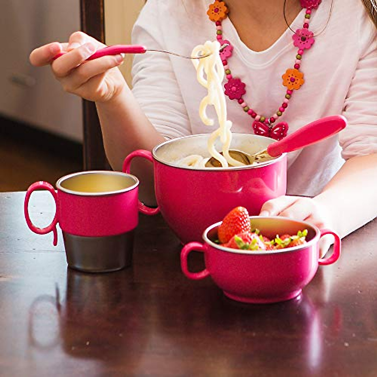 Innobaby Din Din Smart Stainless Steel Cup (9 oz) with Handle for Babies, Toddlers and Kids. BPA Free, Pink , 9.5 Ounce