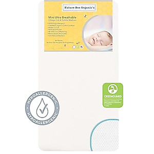Nature Bee Organic's Breathable 2-Stage Mini Crib & Toddler Mattress I 100% Breathable I GreenGuard Gold Certified I 100% Hypoallergenic
