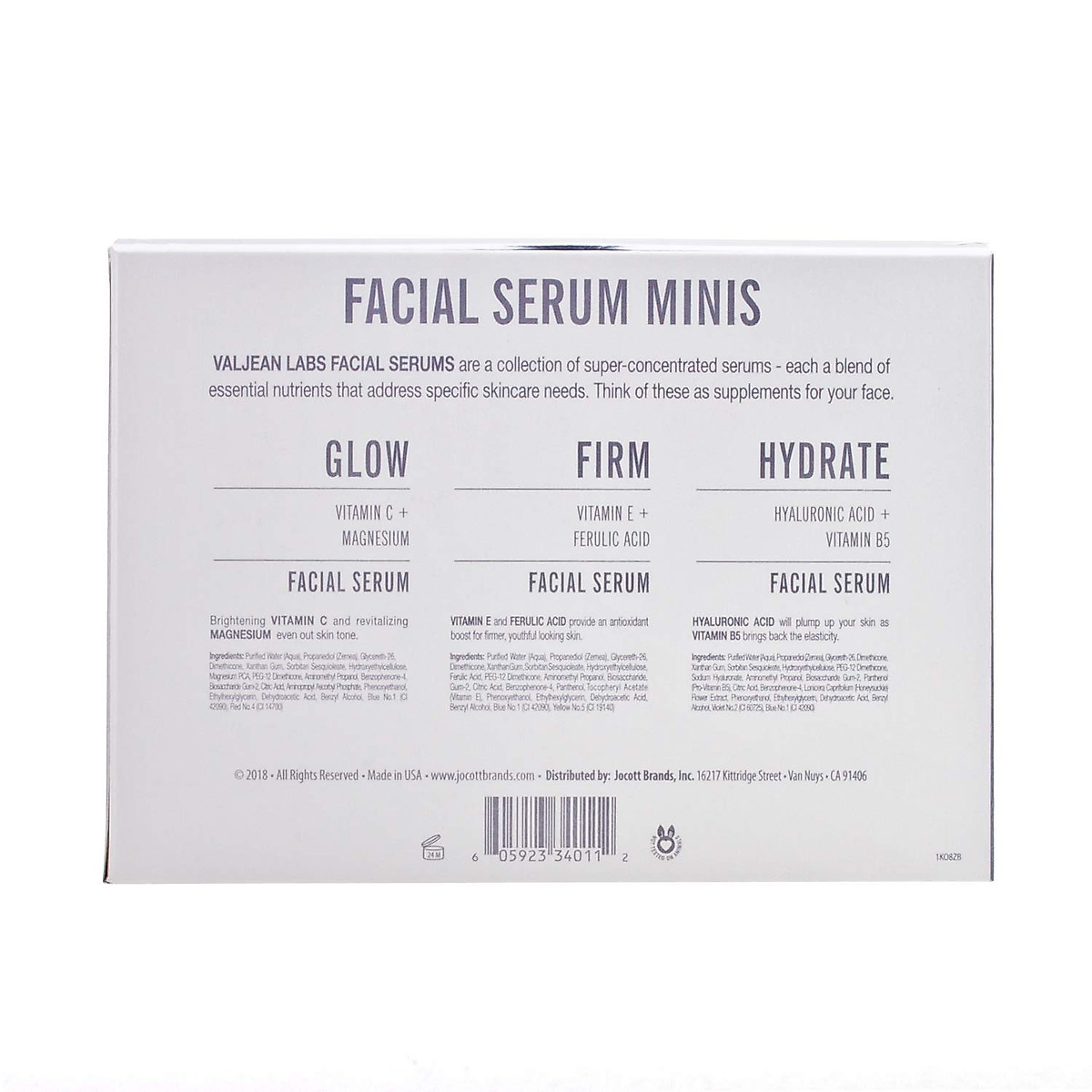 Valjean Labs Facial Serum, Combo Pack of Hydrate, Glow, and Firm | Supercharged, Targeted Skincare Ingredients | Paraben Free, Cruelty Free, Made in USA (1oz Bottles)