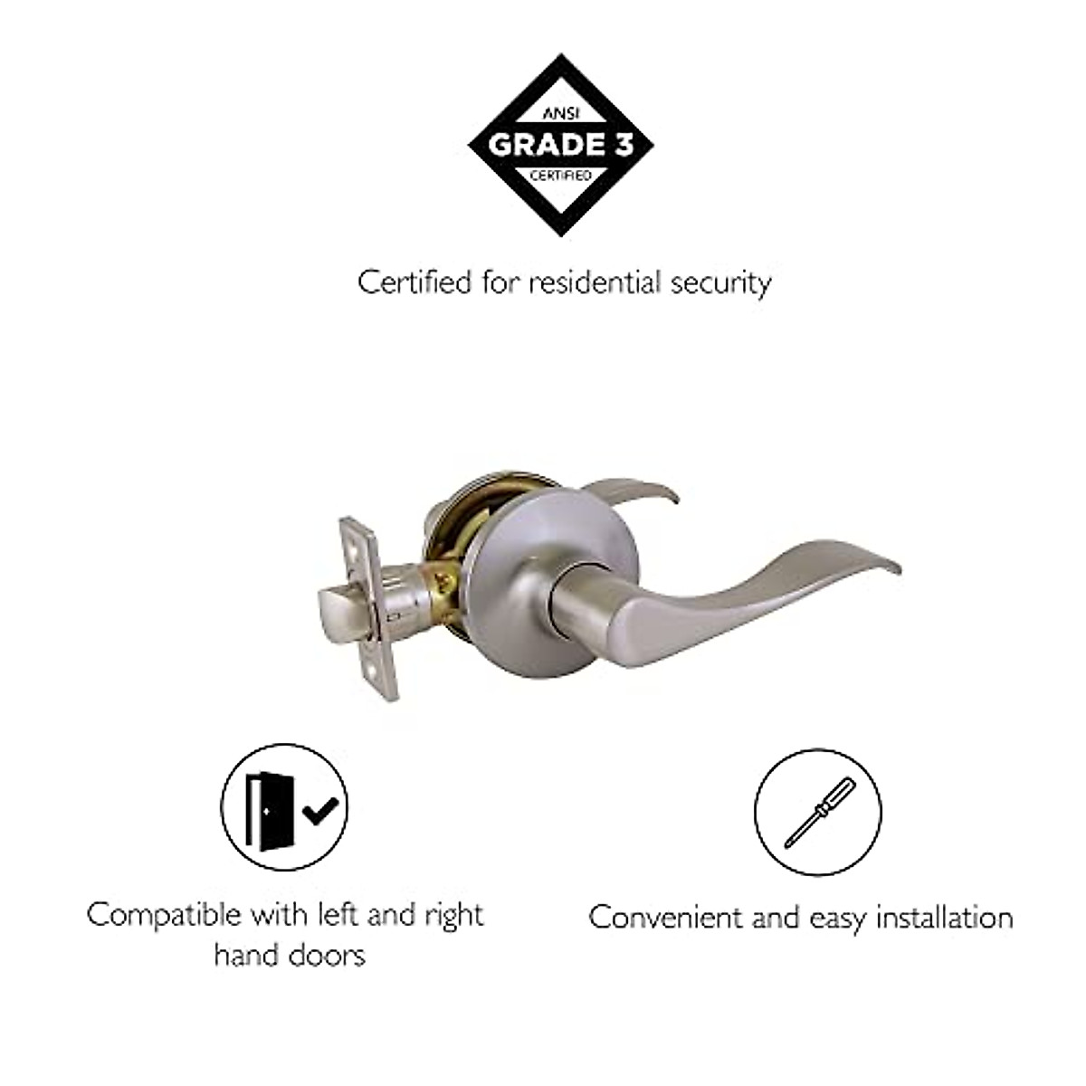 Design House 727941 Stratford 6-Way Universal Hall and Closet Door Lever, Satin Nickel, Passage/Hall & Closet, 3 Piece