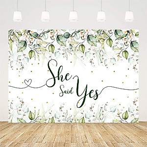 Sendy 7x5ft Bridal Shower Backdrop She Said Yes Greenery Eucalyptus Leaf Party Decorations Supplies Gold Glitter Wedding Bride to Be Engagement Photography Background Banner Cake Table Photo Props
