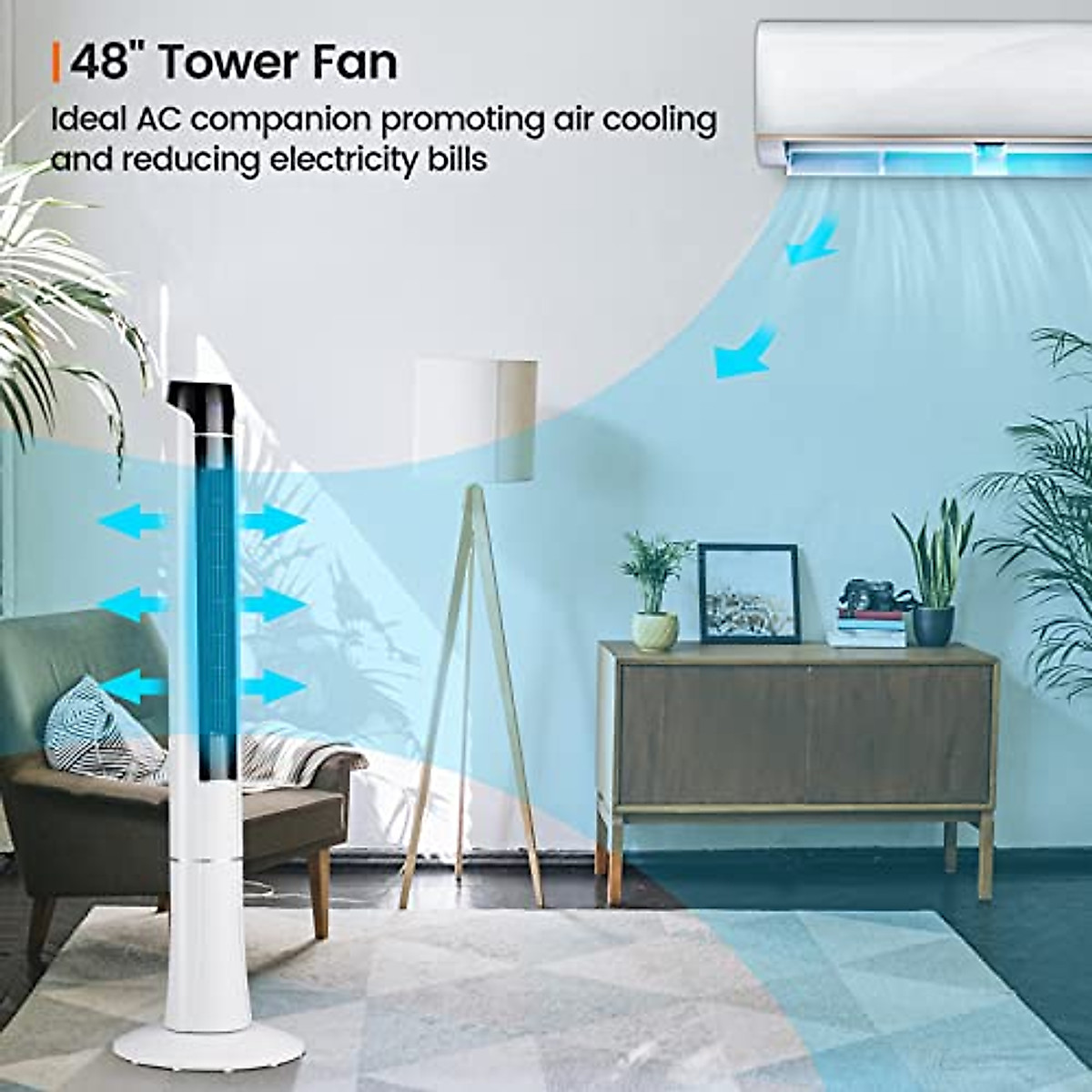 Tangkula 48-Inch Tower Fan with Remote Control, Quiet Bladeless Tower Fan w/ 3 Speeds, 3 Modes, 1-15H Timer & LED Display, 80° Oscillating Floor Standing Fan, Portable Circulating Fan for Home Office