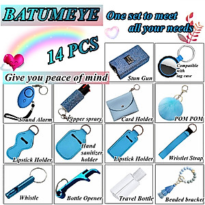BATUMEYE Gift Set for Woman with Pom Pom Ball,Lip Balm Lanyard,Card Holder, Whistle,Travel Bottle Holder,BottleOpen(blue)