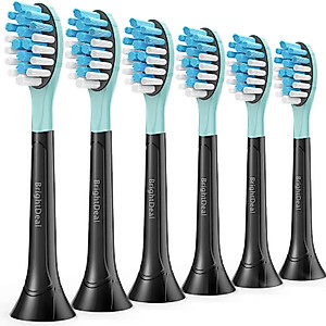 BrightDeal Replacement Heads for Philips Sonicare ProtectiveClean 4100 5100 6100 DiamondClean 9500 ExpertClean 7500 FlexCare HealthyWhite Electric Sonic Toothbrush C3 G3 W3 C2 G2 Brush, Black, 6 Pack