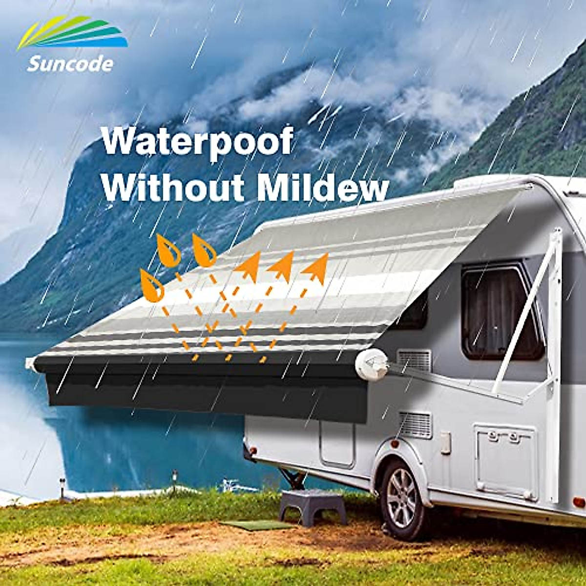 Suncode RV Awning Fabric Replacement Waterpoof Universal Outdoors Canopy for Camper,Trailer,and Motorhome Awning Replacement Premium Grade Vinyl RV Canopy Replacement 20'(Fabric 19'2") Black Strip