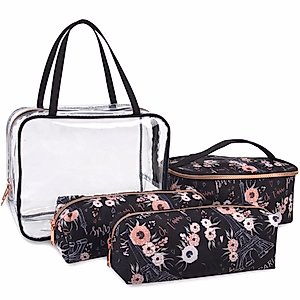 Emma & Chloe 4 Piece Toiletry Bag Set, Waterproof Home, Travel Cosmetic Train Case Makeup Bags for Women with Handle, Zipper – 4 Makeup Bags Set (Paris Je T'aime)