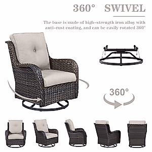 Outdoor Furniture Sectional Sofa L Shaped Couch - Patio Wicker Set with 2 Swivel Glider Chairs, 5 Piece Rattan Patio Conversation Sets with Beige Cushion for Deck Backyard Sunroom