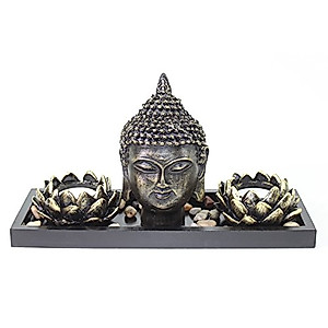 Tabletop Buddha Head Lotus Tea Light Candle Holder Home Decor Relaxing Gift Zen Garden Series
