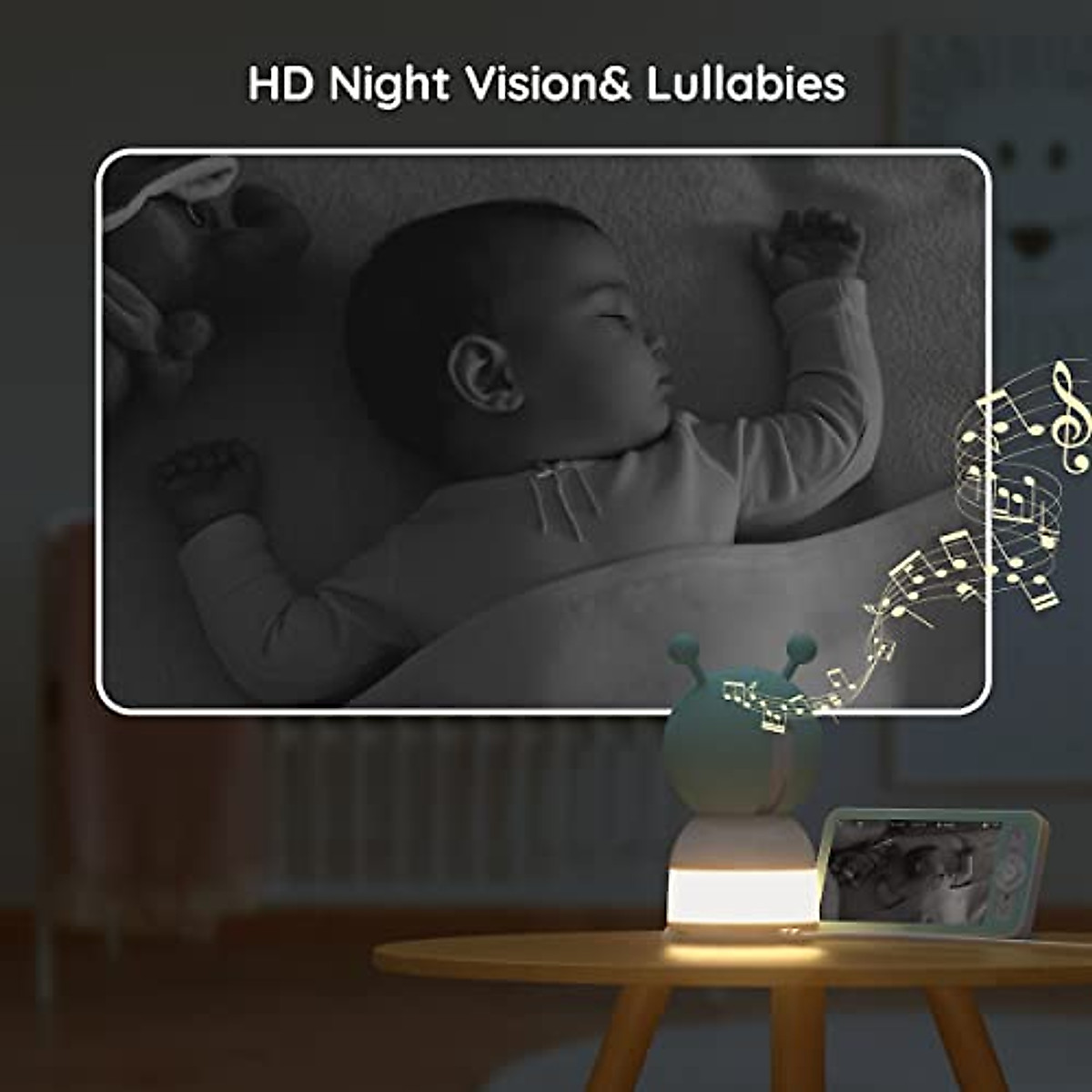 BOIFUN 5" Video Baby Monitor, 2K Baby Monitor With Night Light & Lullabies, Motion & Sound Detection, Auto Tracking & PTZ, Night Vision & Feeding Reminder, FHSS & App Control, With Wall Mount Base