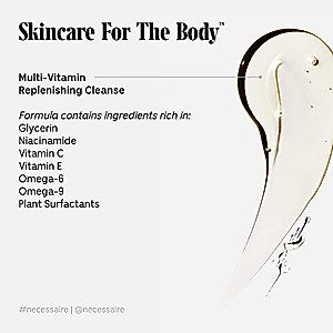 Nécessaire The Body Wash. Eucalyptus. Multi-Vitamin Gel Cleanser. Nourish, Soften. Hypoallergenic. Dermatologist-Tested. No SLS / SLES. 250 ml / 8.4 fl oz