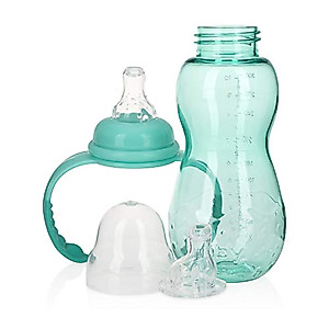 Nuby New 3 Stage Ultra Durable Tritan Grow with Me No-Spill Bottle to Cup, 10 Oz, Teal, 80387