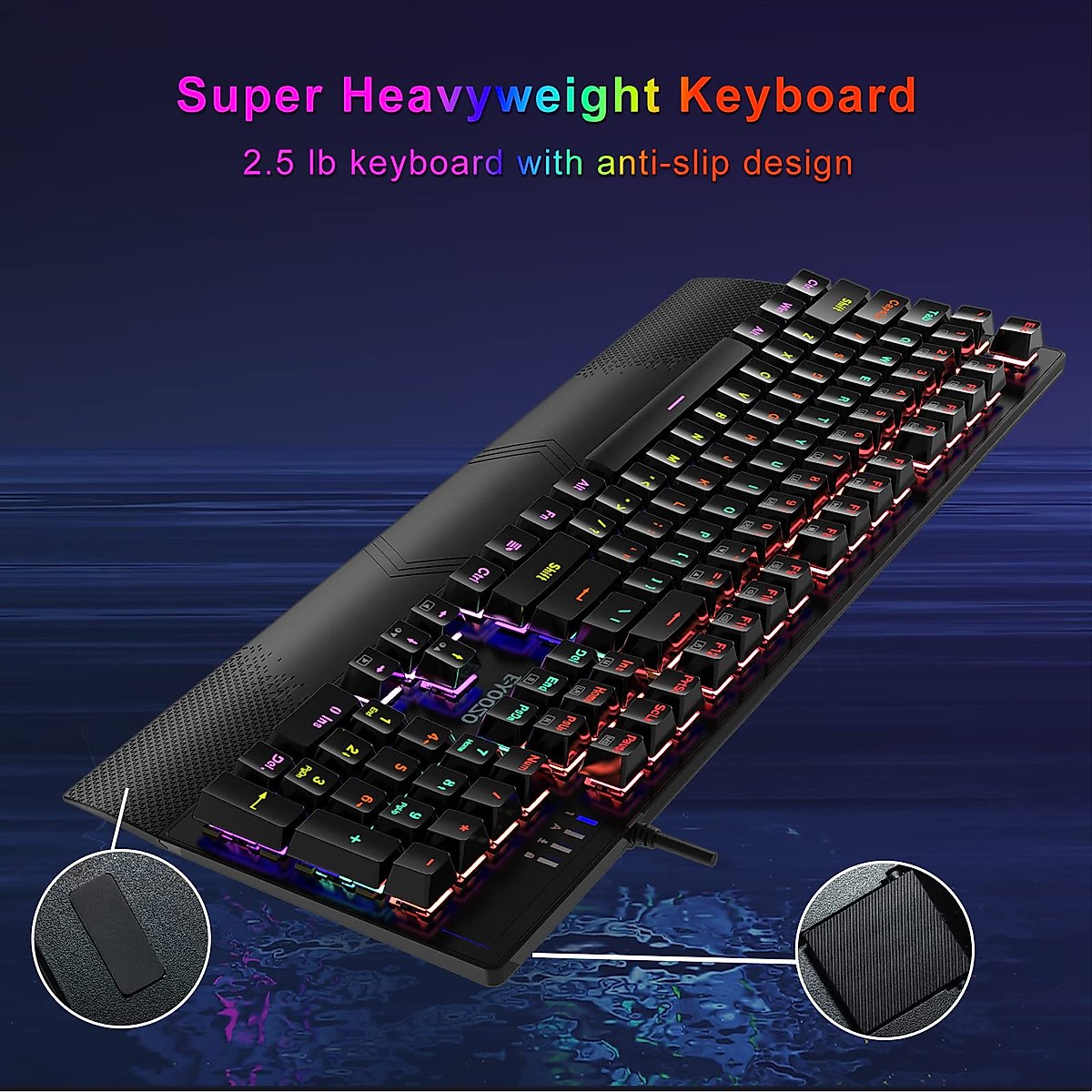 E-YOOSO Mechanical Keyboard, Mechanical Gaming Keyboard with Blue Switches, 104 Keys, Wired Keyboard Mechanical with Rainbow Backlit & RGB LED Side Light, Clicky Keyboard for Windows, Gaming, PC