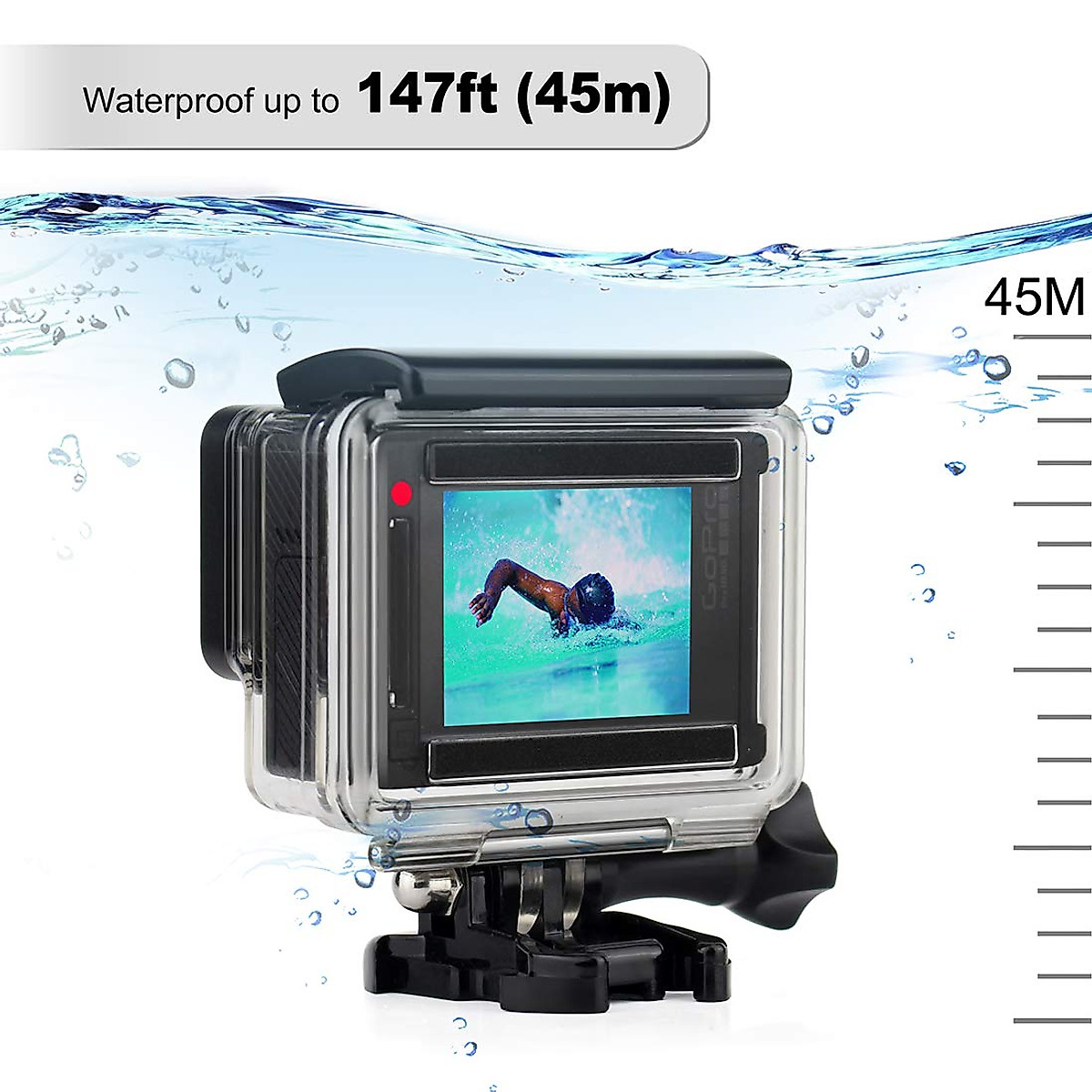 GEPULY Waterproof Housing Case for GoPro Hero 4, Hero 3+, Hero 3 Underwater Photography - Waterproof Up to 131 ft (40M) - with Quick Release Mount, Thumb Screw