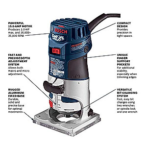 BOSCH PR20EVS Router Tool, Colt 1-Horsepower 5.6 Amp Electronic Variable-Speed Palm Router