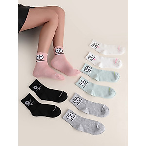 SHENHE Women's 5 Pairs Graphic Letter Print Athletic Running Mid Calf Crew Socks Cartoon Multicolor One Size