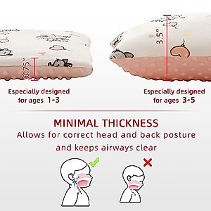 DaysU Baby Pillow for Sleeping with Cute Animal Print & Soothing Raised Dots, Soft Flat Thin Toddler Pillow for Boys Girls Kids 1-3 Year Old Baby Crib Toddler Bed Cot, 13"x19"x0.75", Pink Elephant