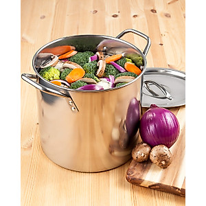 McSunley Medium N Cook Stockpot, 8 Quart, Silver Stainless Steel All Purpose Prep and Canning Bowl