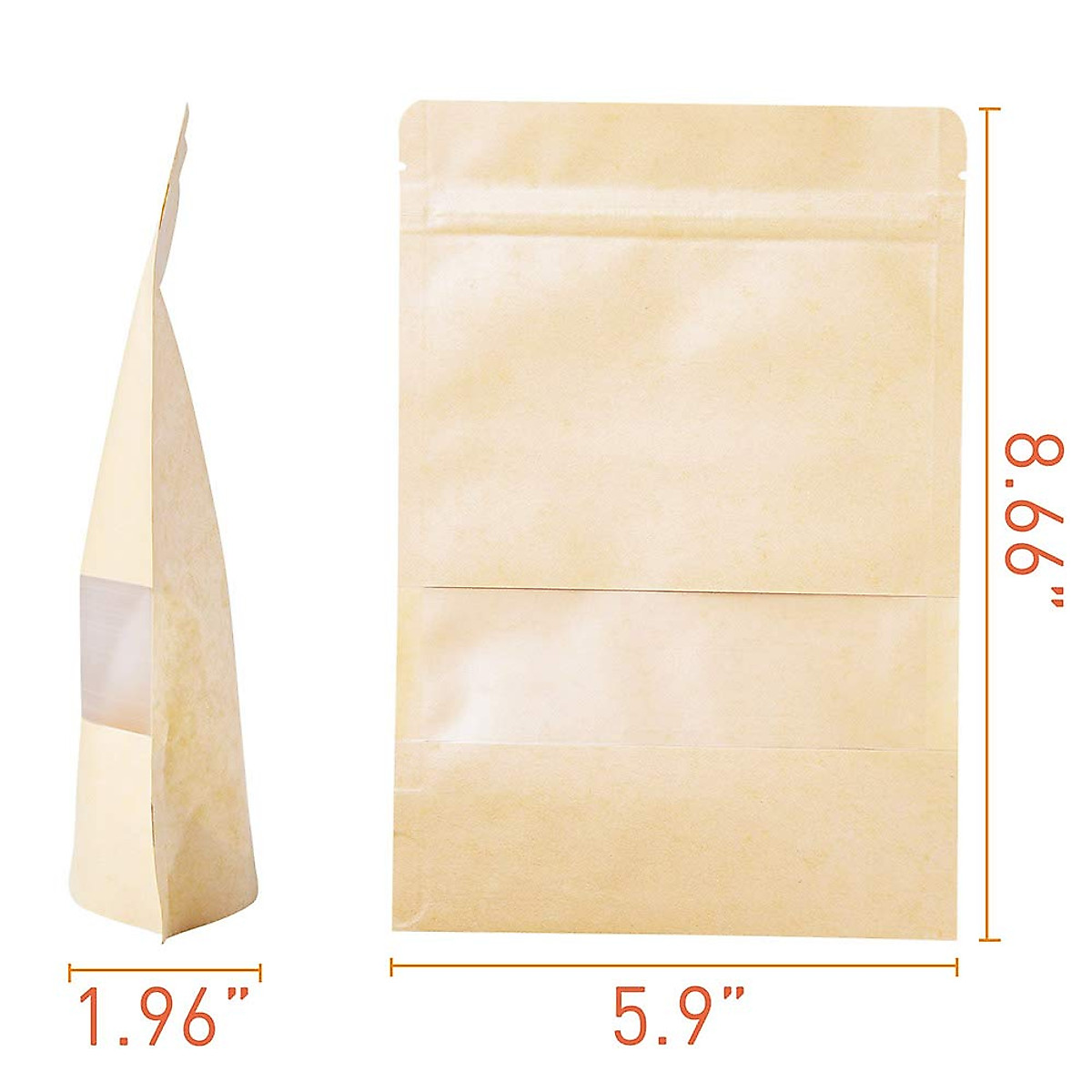 LZLPACKING Kraft Stand Up Pouches bags 100 Pcs,Brown Resealable Bags with Window for Home or Business,Coffee Bags,Zip Lock Food Storage Bags,Sealable Bags for Packaging(5.9×8.6)