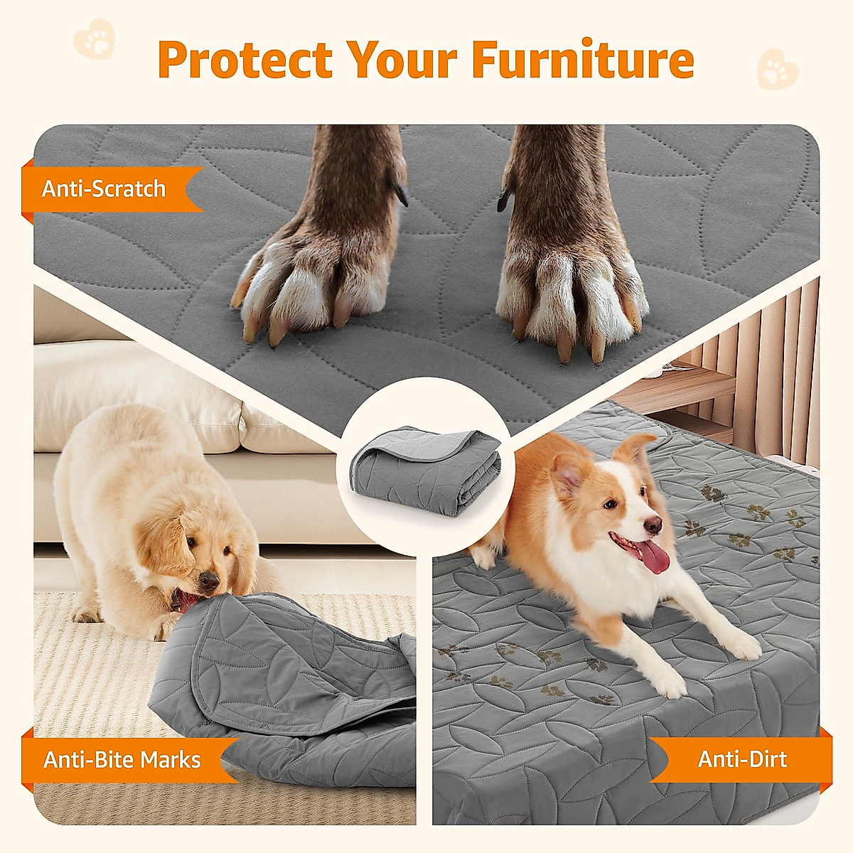 LOOBANI 2 Pack Waterproof Dog Blanket, Reversible and Washable Pet Bed Covers, Protects Furniture, Couch, Bed, and Car from Spills and Scratches, Soft and Cozy for Large Dogs and Puppies, 68x82In
