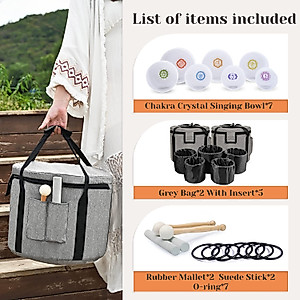 CVNC 432HZ 7-12 Inch Chakra Symbol Design Frosted Quartz Crystal Singing Bowl with 2 PCS Travel Carry Case Bag for Sound Healing