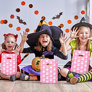 JarThenaAMCS 100Pcs Halloween Party Favor Bags Pink Ghost Halloween Treat Bags Plastic Candy Goodies Bags with Handles Party Favor Bags for Trick or Treat Party Birthday Baby Shower Wrapping Supplies