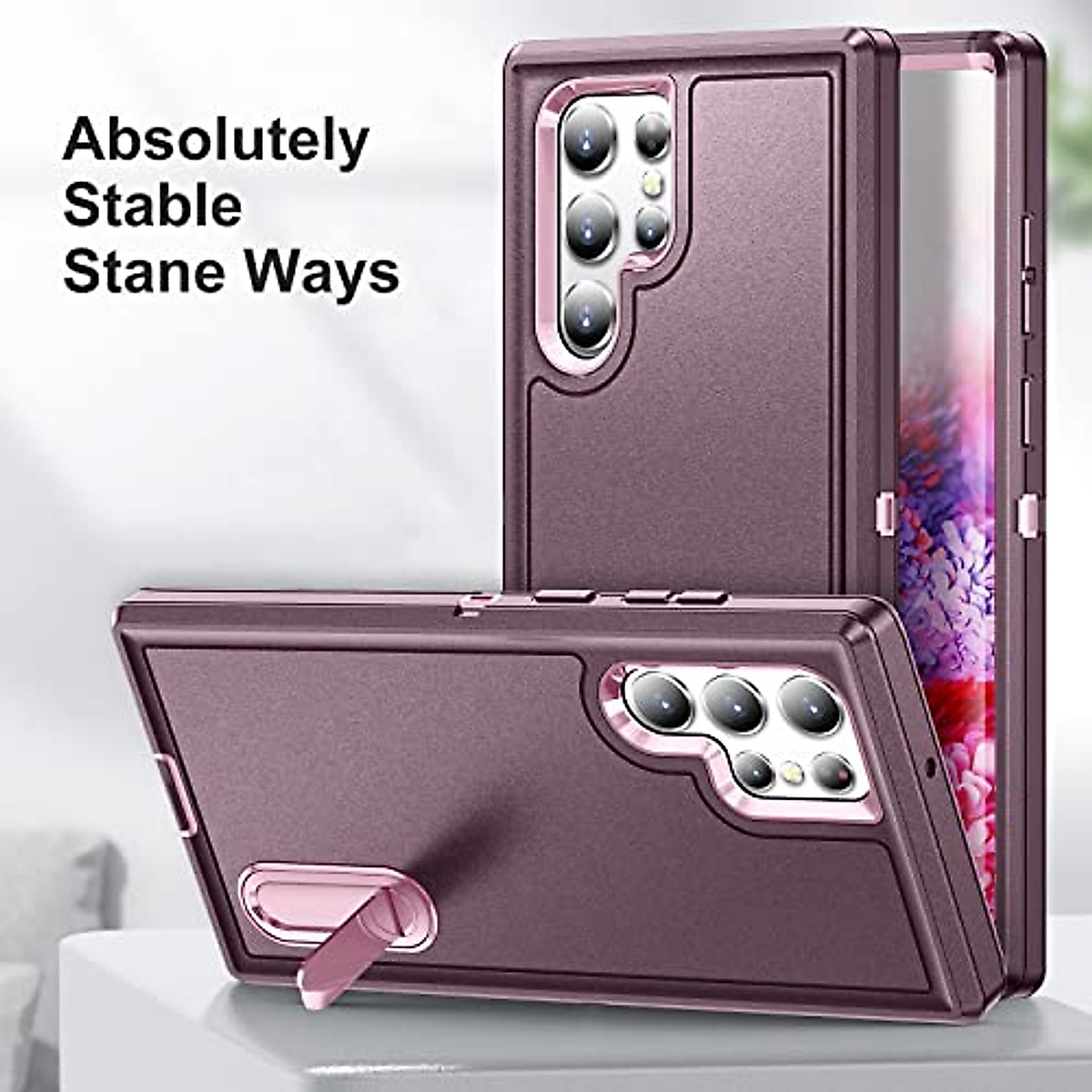 MYY for Galaxy S22 Ultra Case, Heavy Duty Shockproof Anti-Scratch Rugged Protective Case with Kickstand for Samsung Galaxy S22 Ultra 6.8 Inch 2022 (Fuchsia/Pink)