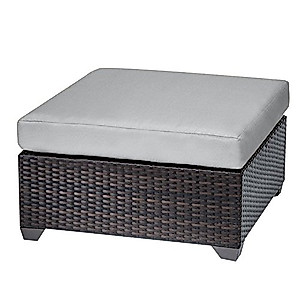 BOWERY HILL 17'' Resin Wicker/Fabric Thick Cushion Patio Ottoman in Gray