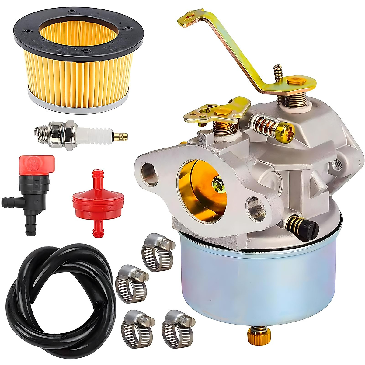 632230 Carburetor + 30727 Air Filter/Spark Plug for Tecumseh 5 HP 6 HP 632272 631828 631067 631067A H30 H50 H60 HH60 HH70 Engines 4 Cycle Engine Carb