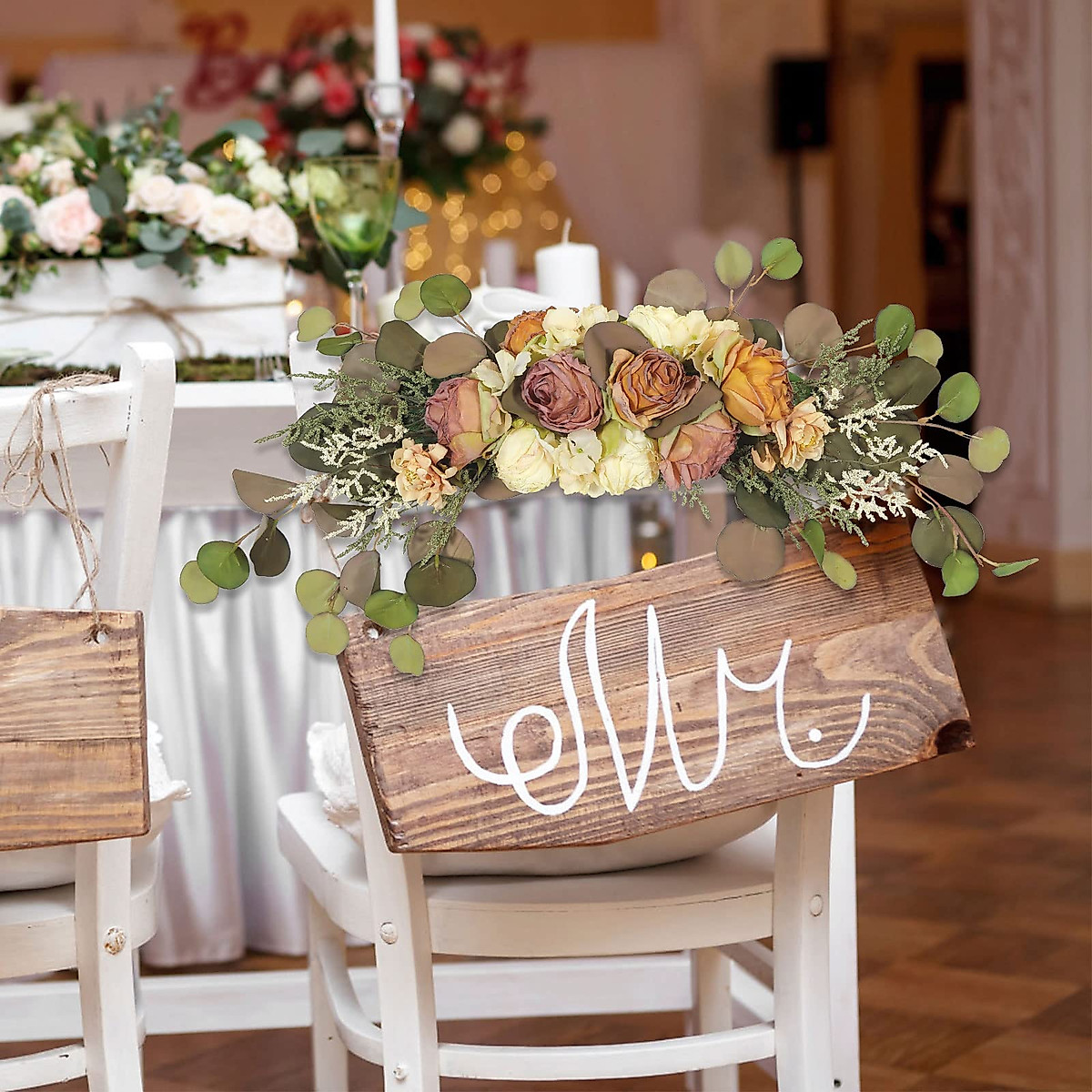 HiiARug Fall Decor Swag, 26 Inch Decorative Swag Burnt Rose Eucalyptus Leaves Fall Decorations for Home Garden Fall Theme Wedding Decor (Orange, 26")