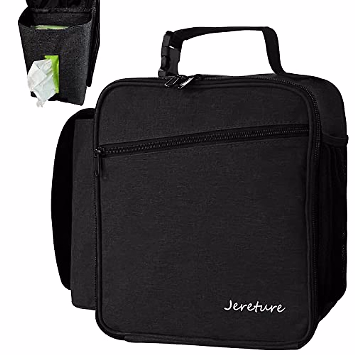 Jereture Lunch Box for Men, Women, Compact Adult Insulated Lunch bag with paper towel bag - Lunch Pail Work Office Cooler, Soft, Leakproof, Fashion. Suit to men, women,work,office,beach (Black)