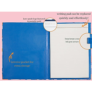 Kate Spade New York Blue Leatherette Notepad Folio, Professional Padfolio with Lined Writing Pad, Interior Pocket, and Pen Loop, Pop Floral