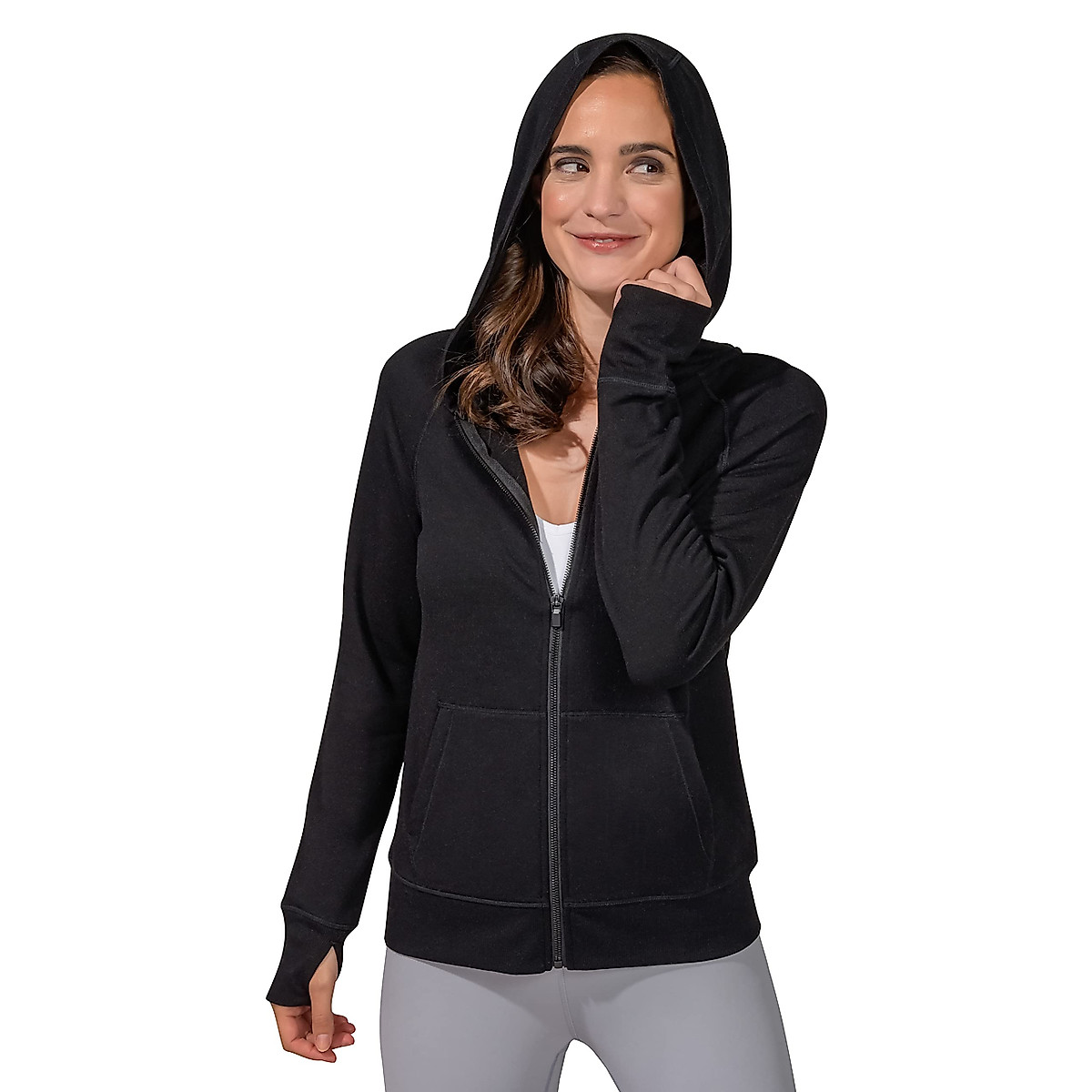 90 Degree By Reflex Womens Full-Zip Fleece Lined Hoodie Sweatshirt Jacket - Black - Medium