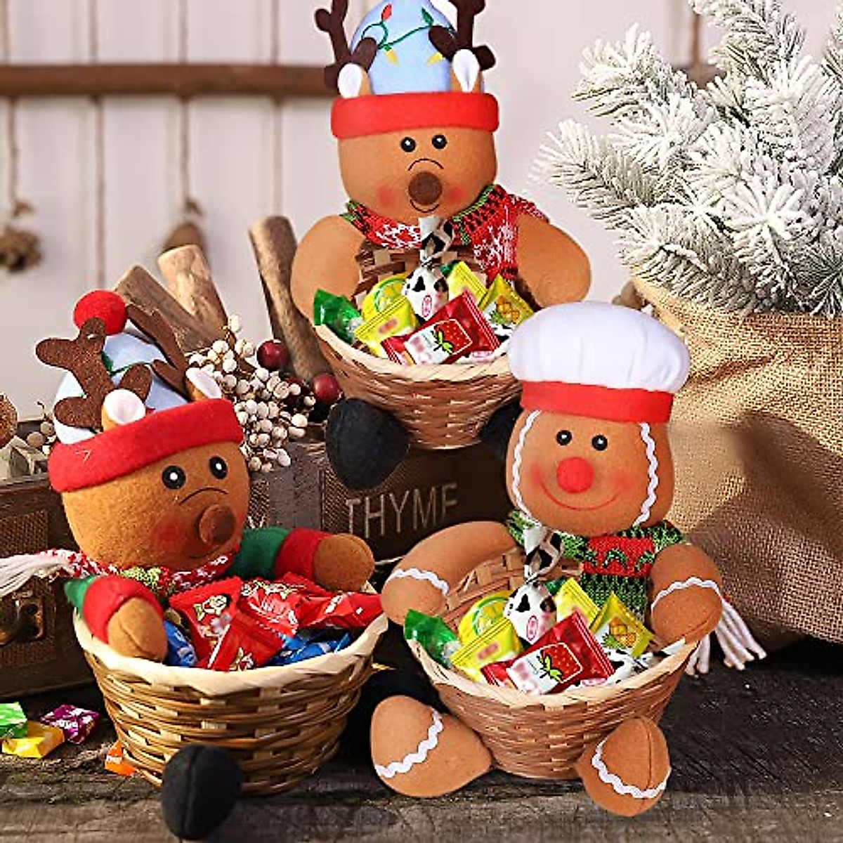 LINNNZI Christmas Candy Storage Basket, 2 Pack Reindeer Gingerbread Man Christmas Candy Dish, Cute Snack Sugar Desktop Container Box for Holiday Table Desk Christmas Decoration Gifts