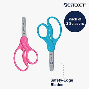 Westcott Scissors For Kids, 5" Blunt Safety Scissors, Assorted, 2 Count (Pack of 1) (13168)