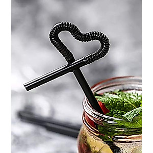 ALINK 200 PCS Flexible Black Plastic Drinking Straws, 10.3 Inches Extra Long Disposable Extendable Bendy Party Fancy Straws