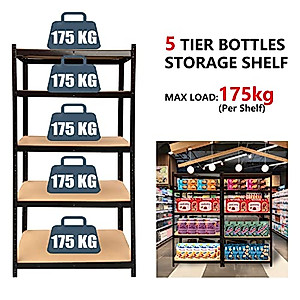 Shelving Units for Storage, Garage Shelving Units, 5 Tier Heavy Duty Metal Kitchen Shelves Utility Racking Unit, Office Storage Shelves, 875kg Capacity Shed Storage, Greenhouse Shelving, 39"x20"x77"