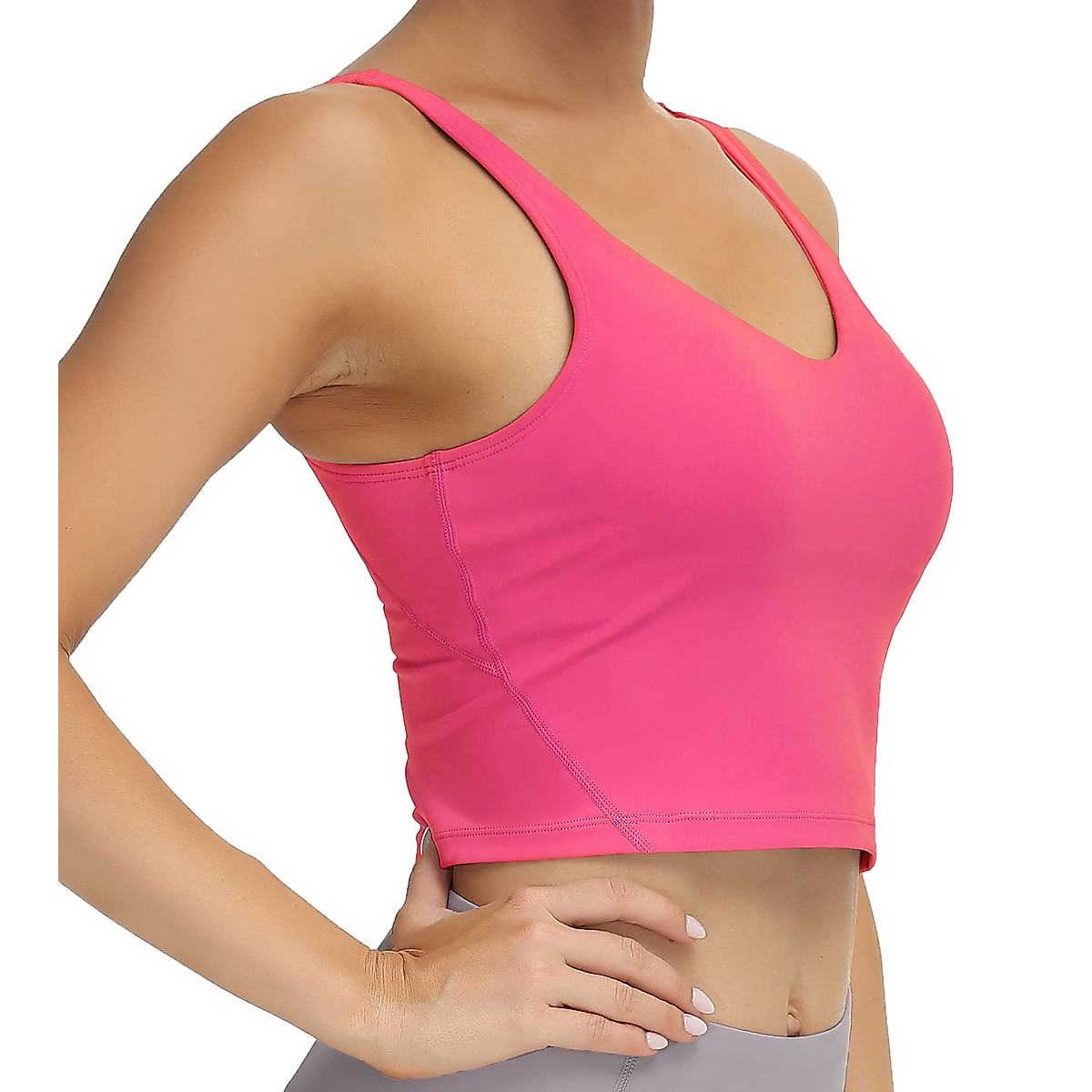 Dragon Fit Women's Tank Top Padded Sports Bra Running Workout Yoga Crop Top Bright Pink