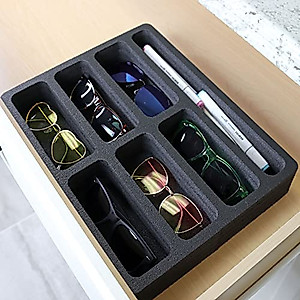 Polar Whale Sunglasses Drawer Organizer Tray Insert for Home Bedroom Bathroom Vanity Dresser Counter Table Waterproof Washable Black Foam 6 Compartment 11.5 x 14.5 Inches