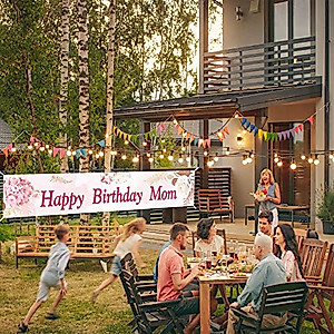 Labakita Large Happy Birthday Mom Banner, Women's Birthday Decorations, Mother Birthday Banner, Happy Birthday Decorations for Women
