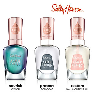 Sally Hansen Color Therapy™ Beautifiers High Gloss Top Coat, Glossy, 35 Fl Ounce, Top Coat Nail Polish, Top Coat for Nails, Nail Strengthener, Nail Strengthening Polish, Argan Oil