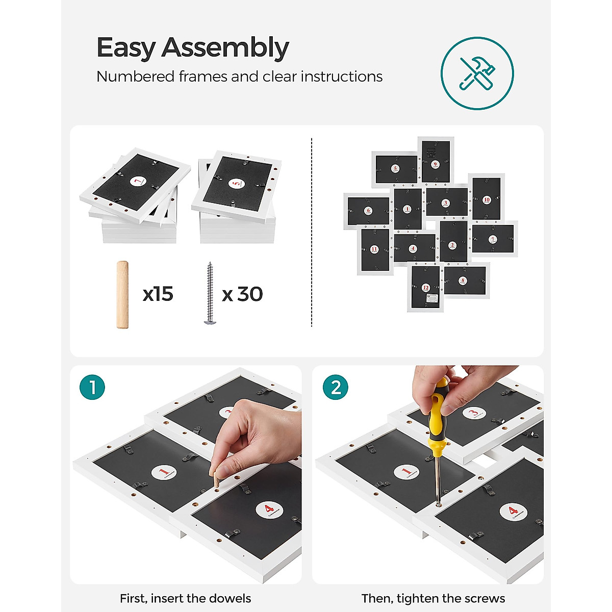 SONGMICS 4x6 Collage Picture Frames, 12-Pack Picture Frames Collage for Wall Decor, White Photo Collage Frame, Multi Picture Frame Set with Glass Front, Assembly Required